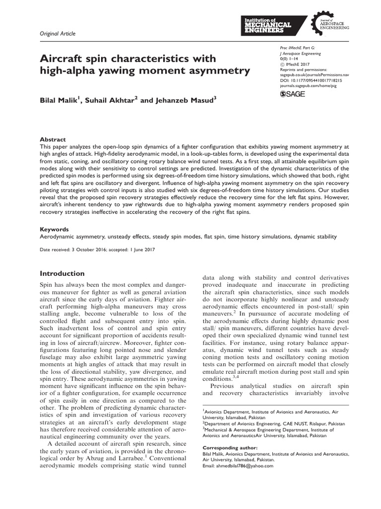 Aircraft spin characteristics with high-alpha yawing moment asymmetry | PDF