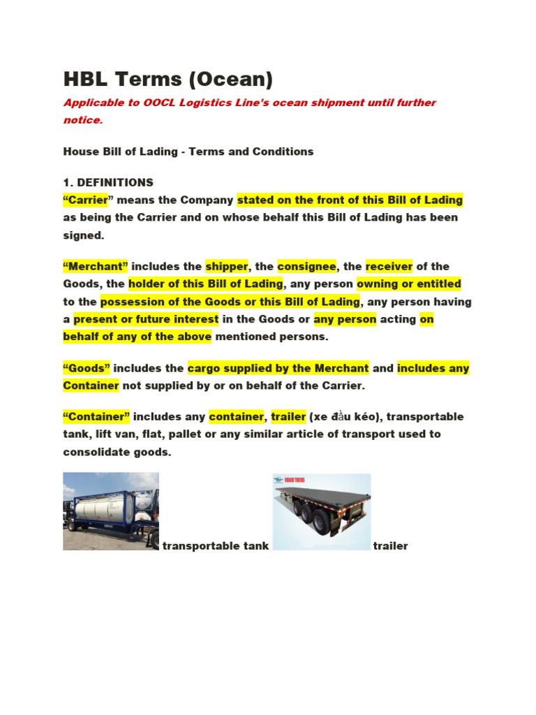 HBL Terms | PDF | Indemnity | Bill Of Lading