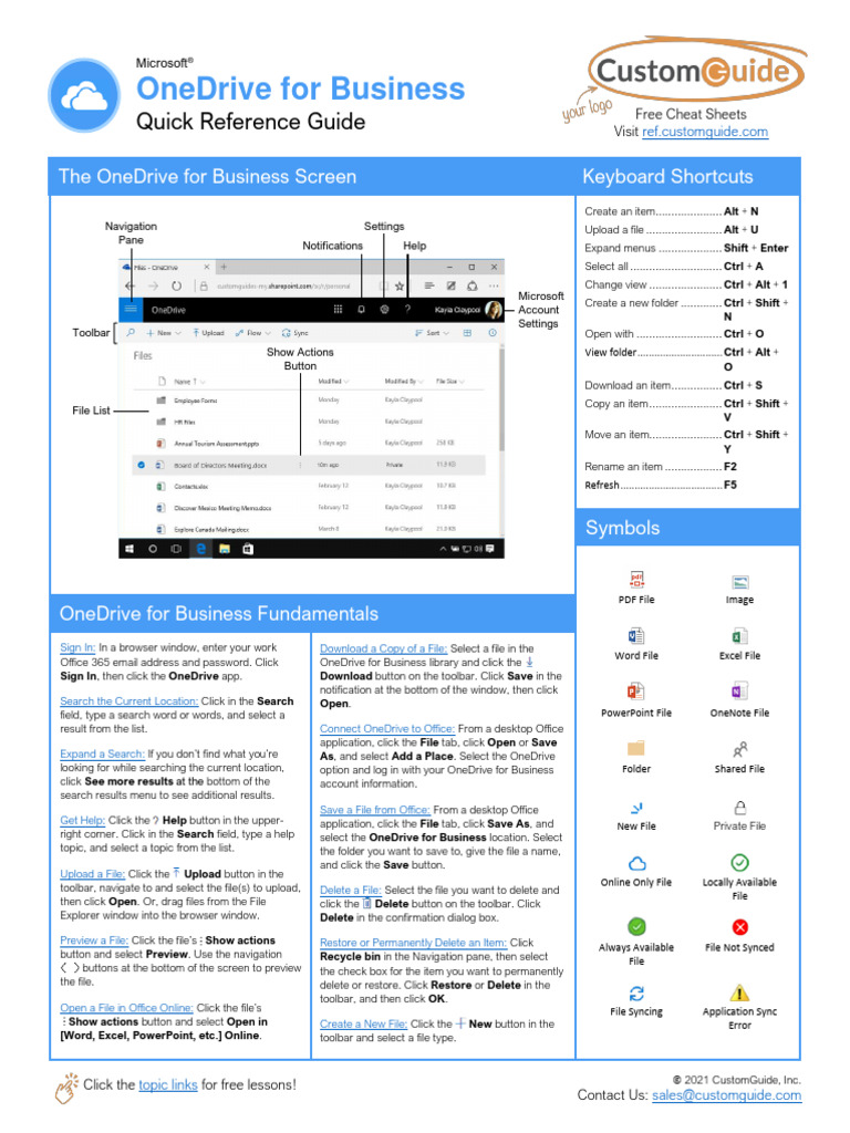 Onedrive For Business Quick Reference | PDF