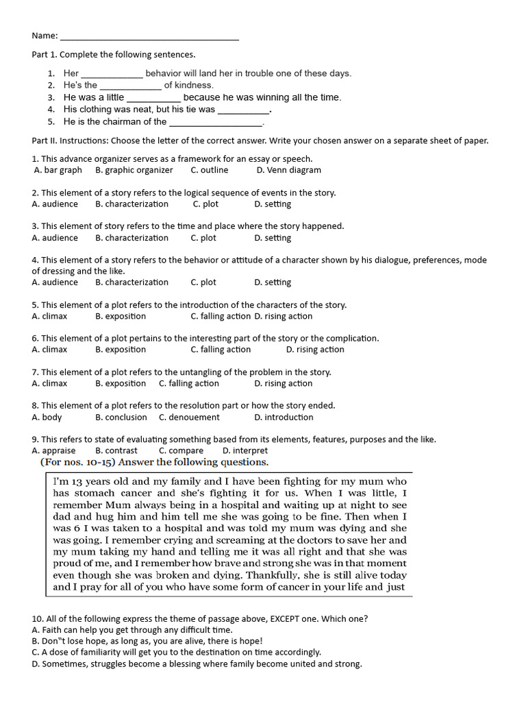 Summative Test III English 10 1st Quarter | PDF | Plot (Narrative)