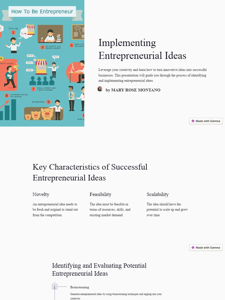 Implementing Entrepreneurial Ideas | PDF | Entrepreneurship | Risk
