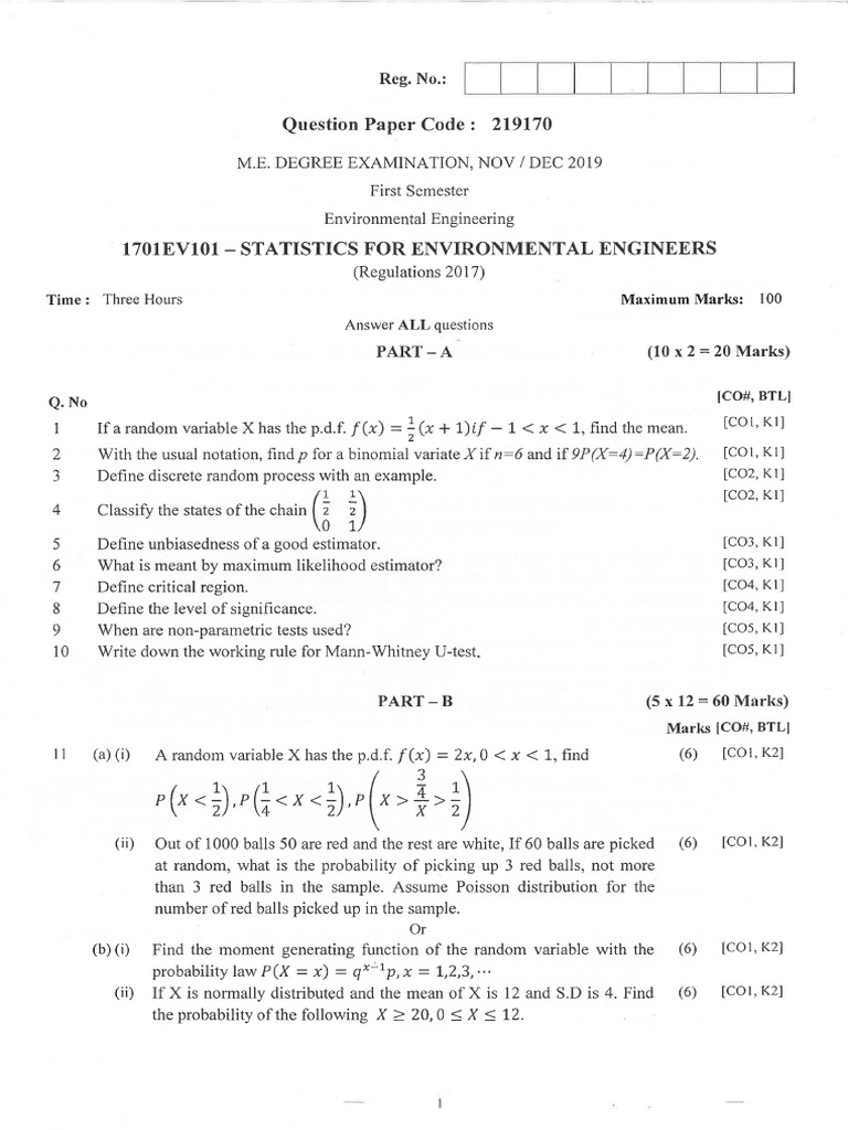 1701EV101 Statistics For EV | PDF