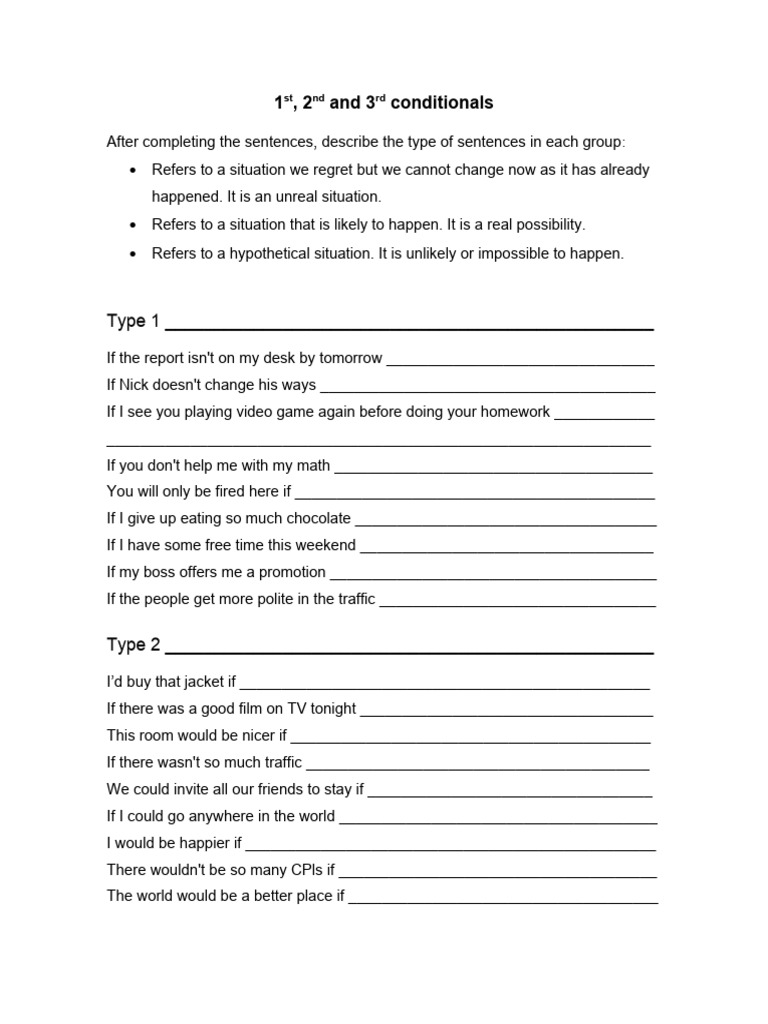 1st 2nd and 3rd Conditionals Worksheet Templates Layouts - 100662 | PDF ...