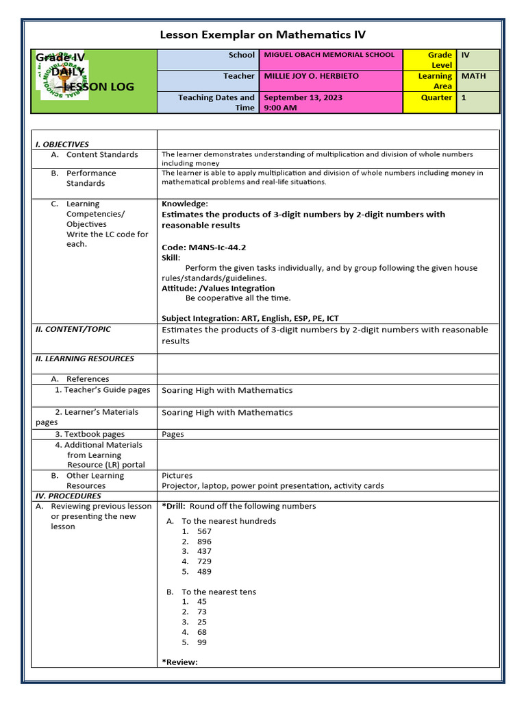 Math 4 Quarter 1 Week 3 | PDF | Learning | Cognition