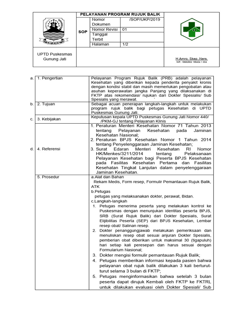 Sop Pelayanan Rujuk Balik | PDF