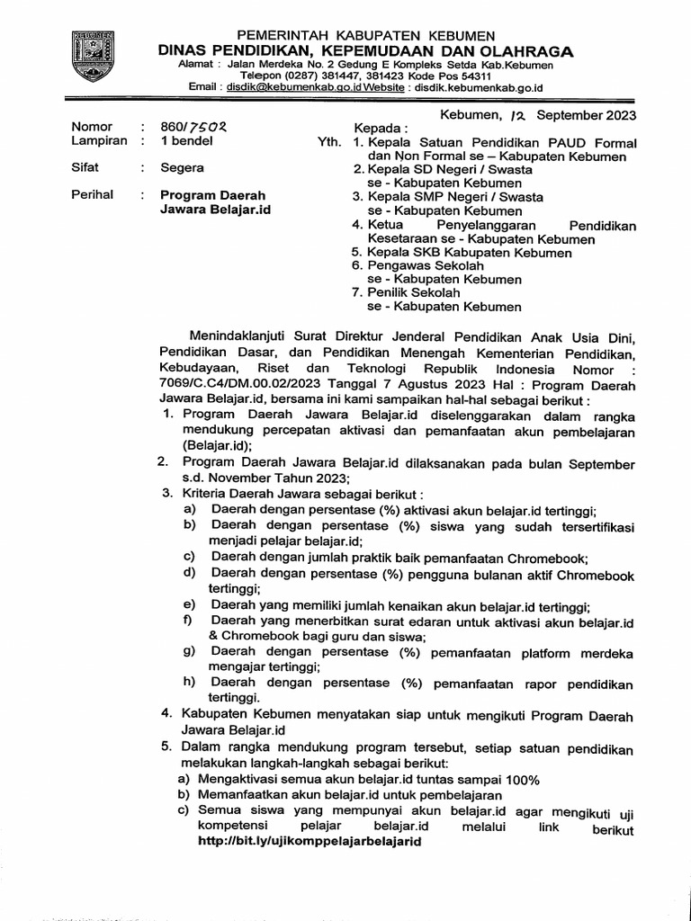 Program Daerah Jawara Belajar | PDF