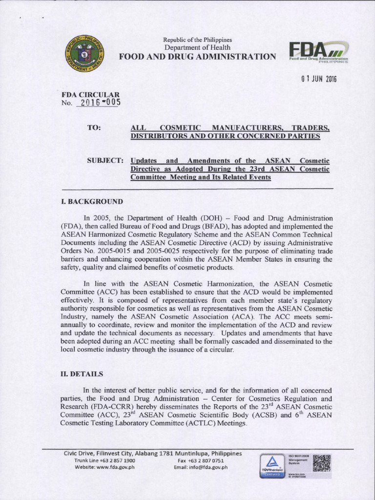 FDA Circular No. 2016-005 | PDF