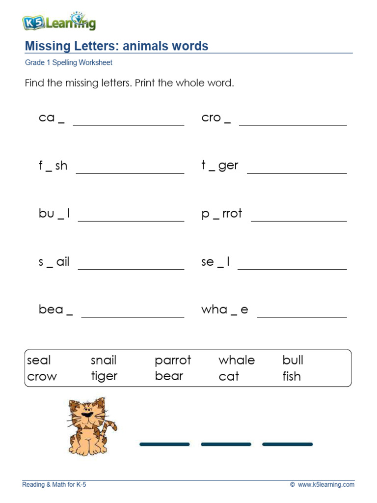 Missing Letters Worksheet for Grade 1 | PDF