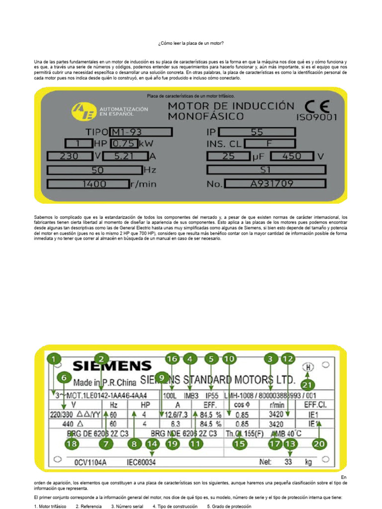 Cómo leer la placa de un motor | PDF