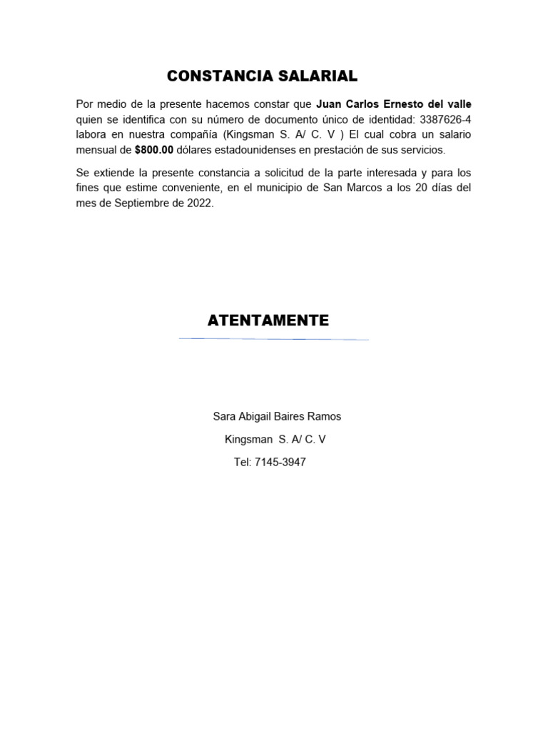 Constancia Salarial | PDF