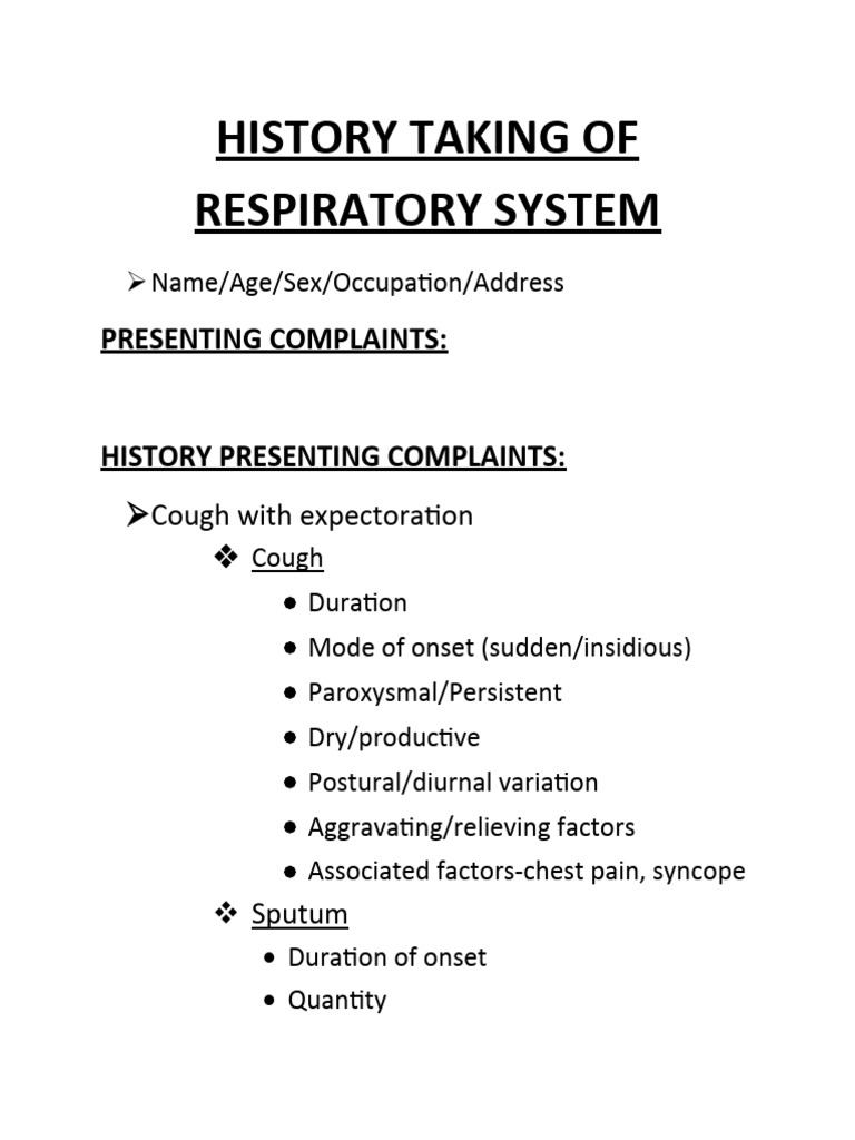 Respiratory System History Taking Guide | PDF