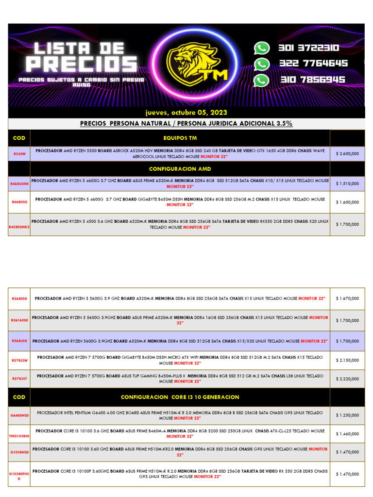 LISTA-PC-OCTUBRE-05 | PDF | Microprocesador | USB