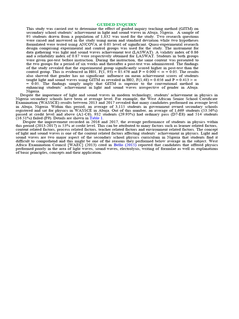 Impact of Guided Inquiry on Physics Achievement | PDF | Physics | Cognition