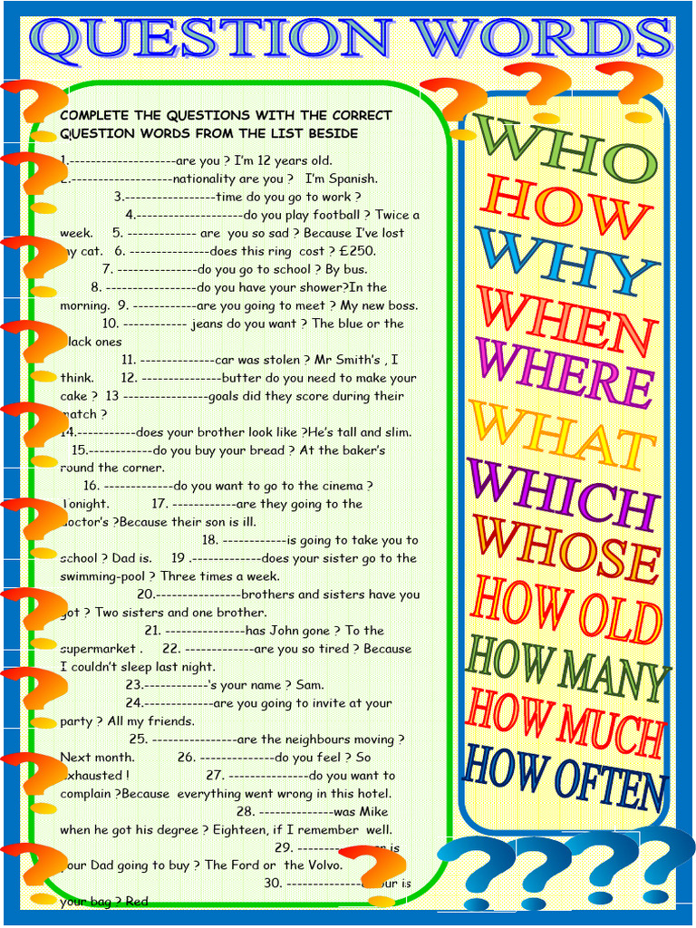 Question Words Activity To Complete | PDF