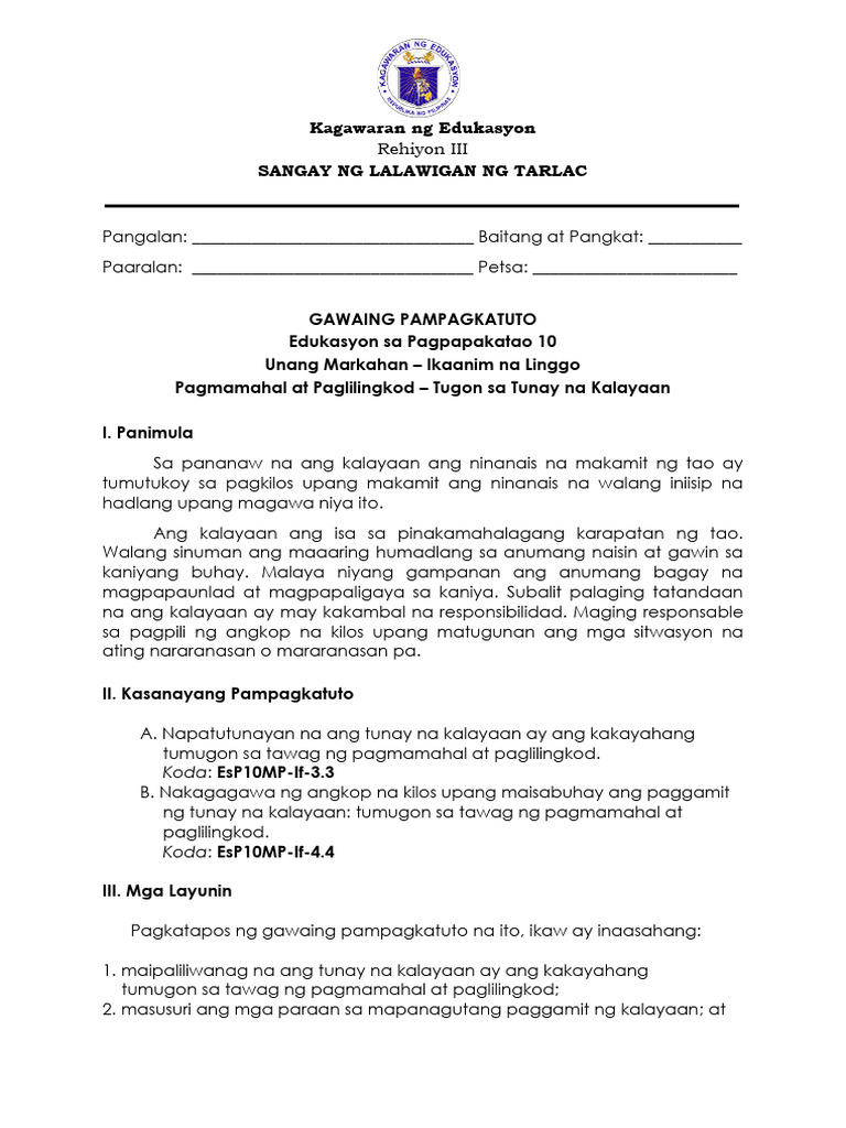 ESP10 Q1 Week6 | PDF