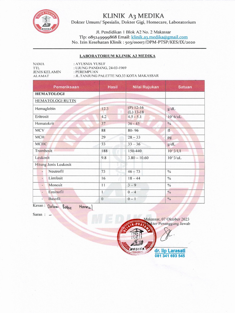 Hasil Laboratorium Klinik A3 Medika | PDF