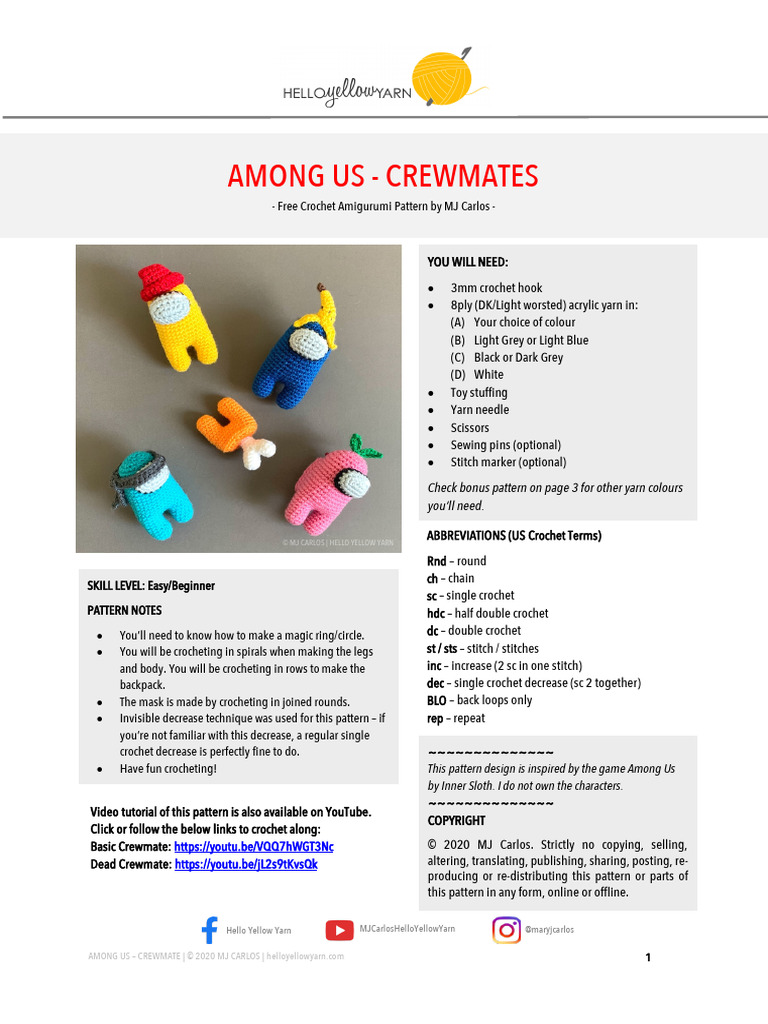 Among Us Crewmates Amigurumi Pattern | PDF | Crochet | Amigurumi
