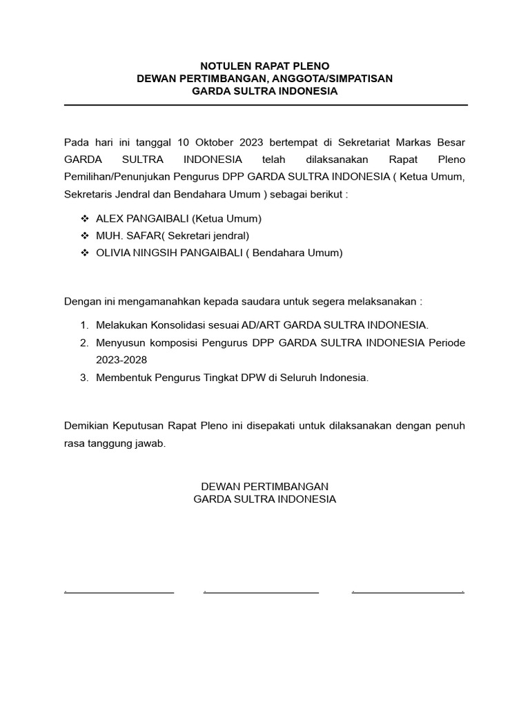 NOTULEN RAPAT PLENO | PDF