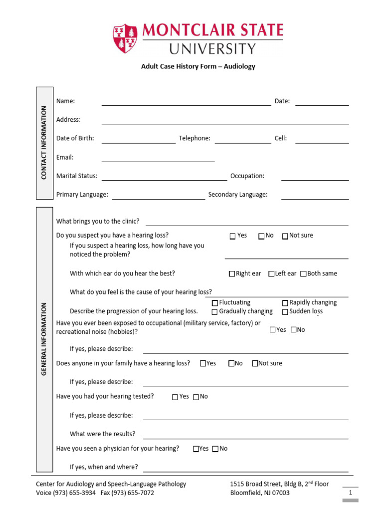 Adult Audiology Case History Form | PDF | Self-Improvement