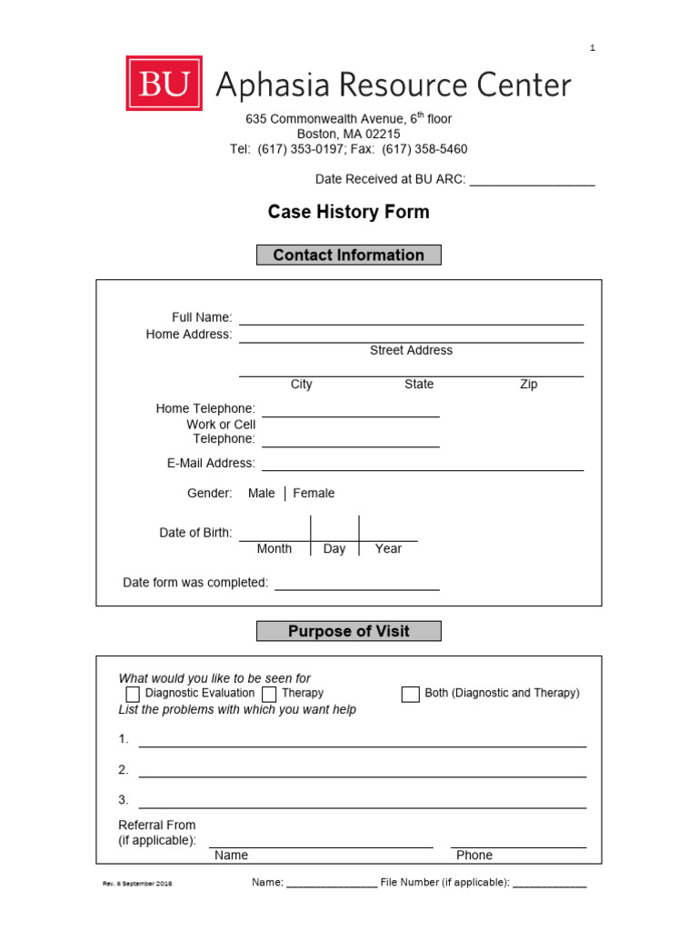 Case History Form: Contact Information | Download Free PDF | Speech ...