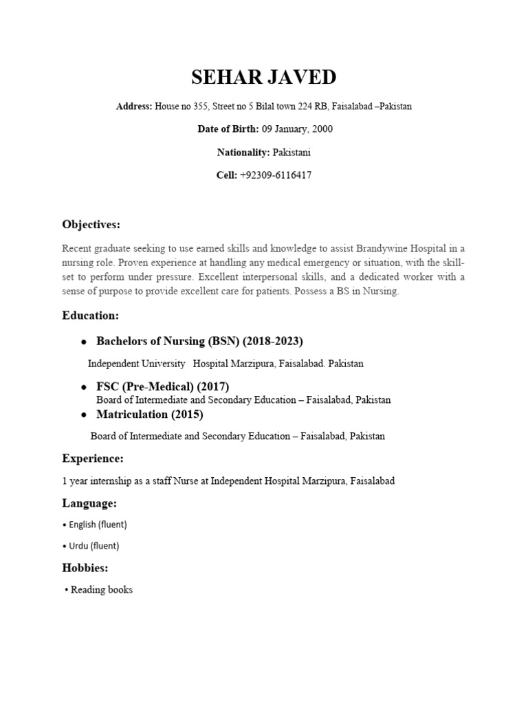 Sehar Javed CV | PDF