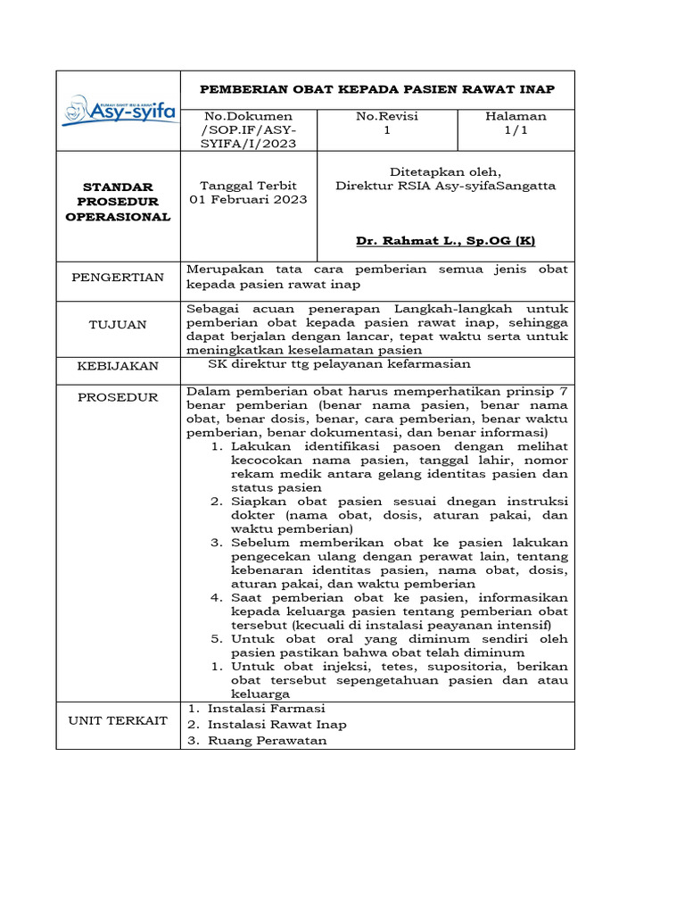 Sop Pemberian Obat Kepada Pasien Rawat Inap Pdf