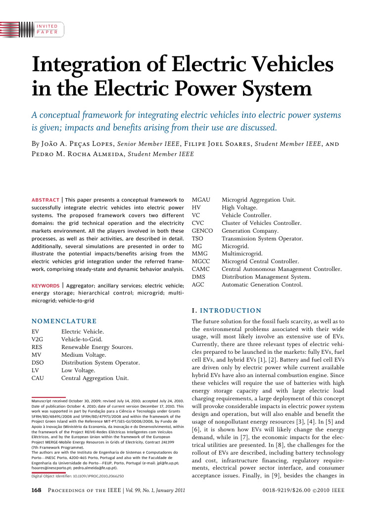 Integration of Electric Vehicles in The Electric Power System | PDF