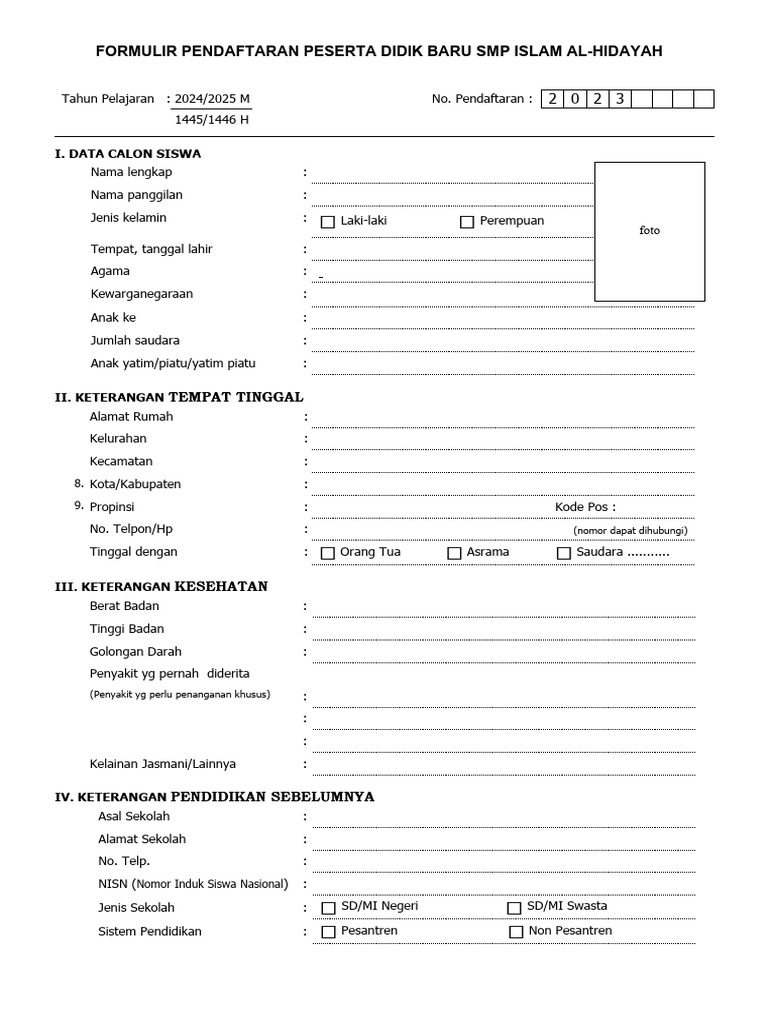 Formulir Pendaftaran SMP AL ISLAM | PDF