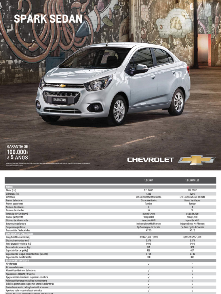 Especificaciones del Sedan Spark | PDF | Eje | Inyección de combustible