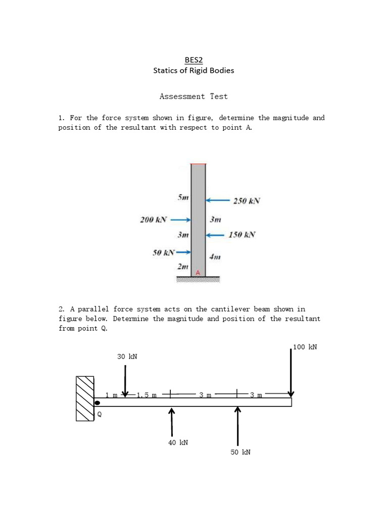 Resultant of Parallel Force Sytem Assessment Test | PDF
