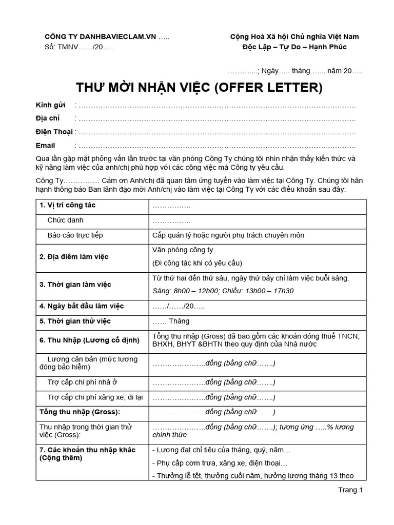 Thu Moi Nhan Viec | PDF
