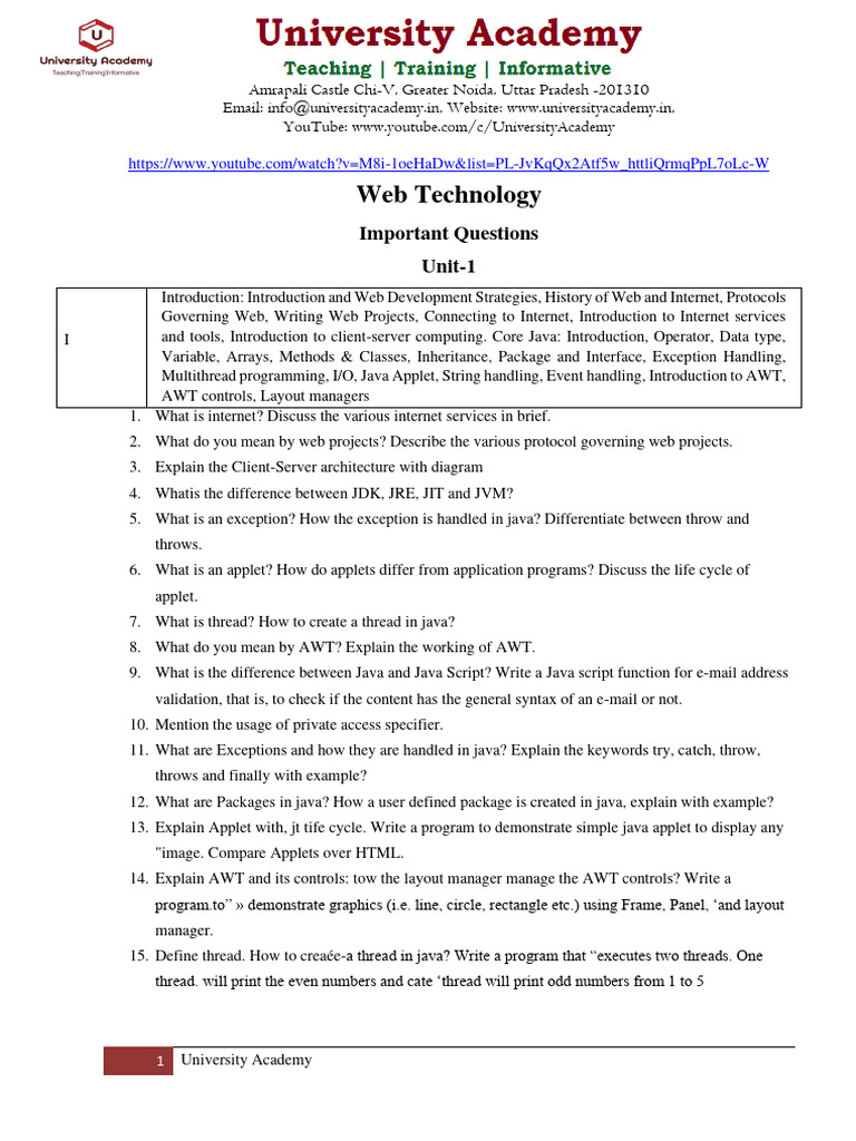 WT Question Bank | PDF | Java (Programming Language) | Html