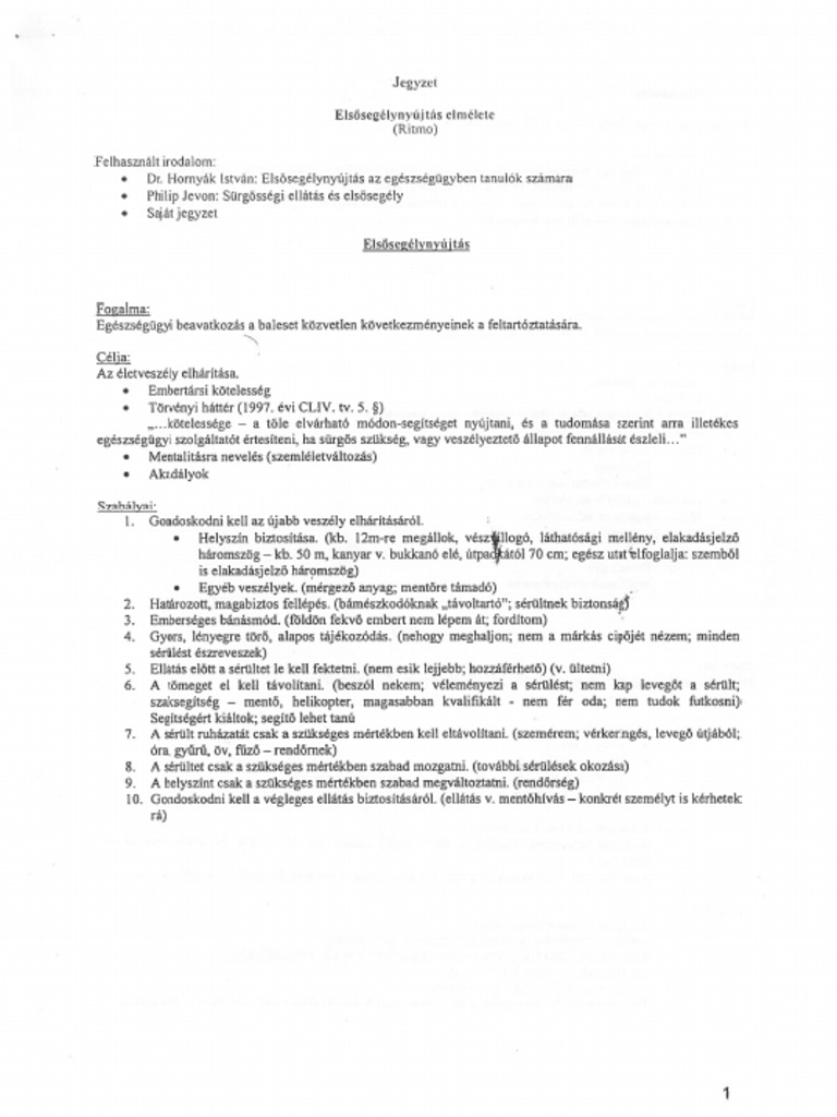 Elsősegély Tananyag | PDF