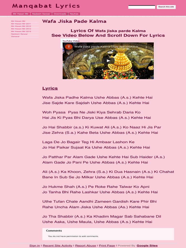 Wafa Jiska Pade Kalma - Manqabat Lyrics | PDF