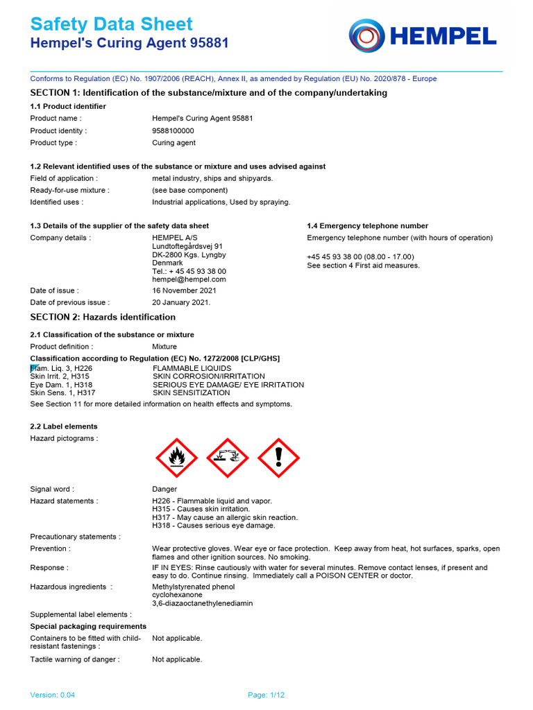Hempel Curing Agent 95881 | PDF