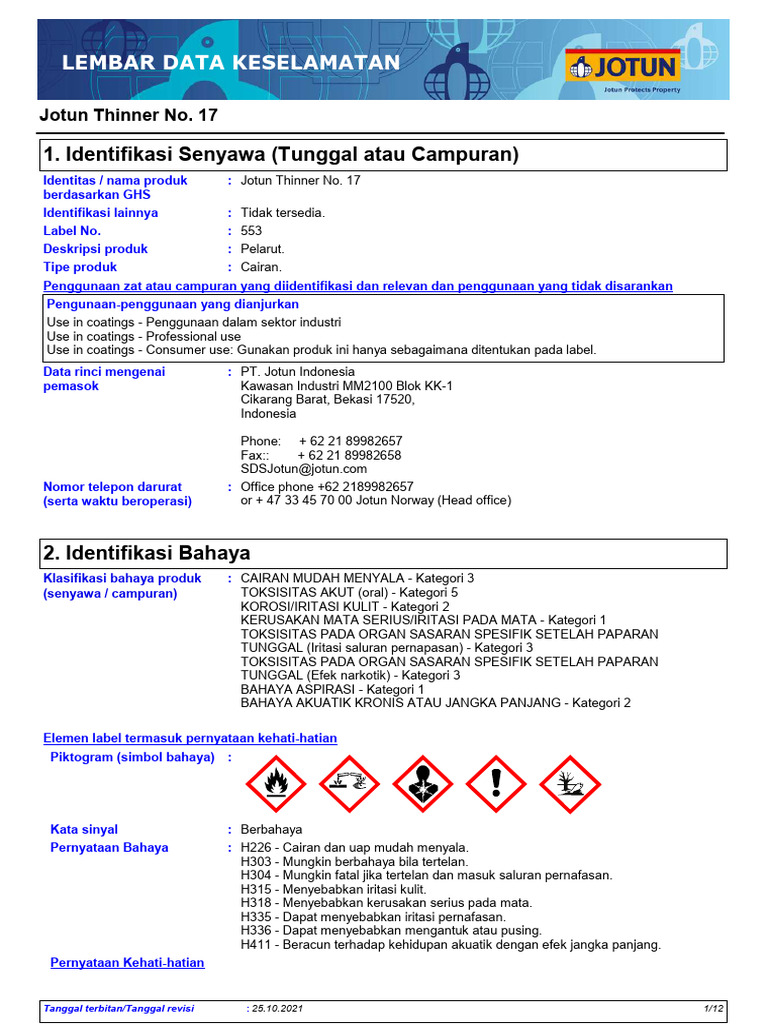 Sds-Jotun Thinner No. 17 | PDF