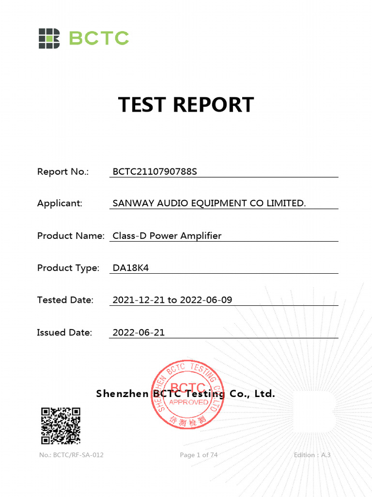 DA18K4 Class-D Power Amplifier CE LVD Test Report | PDF