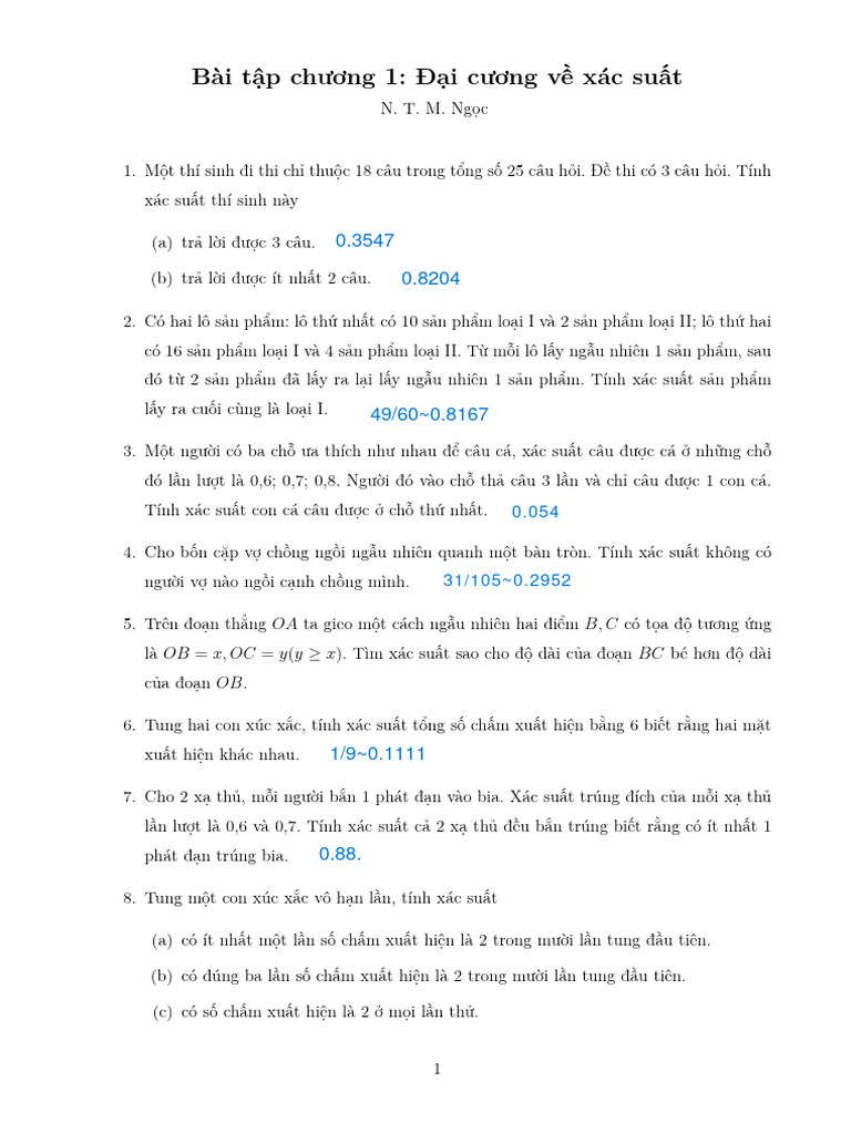Bai Tap Chuong 1 | PDF
