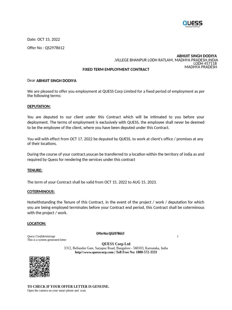 Abhijit Singh Dodiya: QUESS Corp LTD | PDF | Identity Document | Mobile App