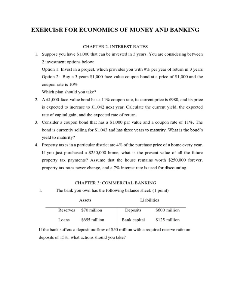 Exercise For Economics of Money and Banking | PDF | Finance & Money Management