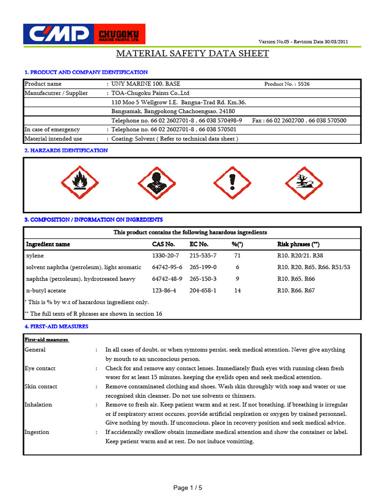 UNY Marine 100 Safety Data Sheet | PDF