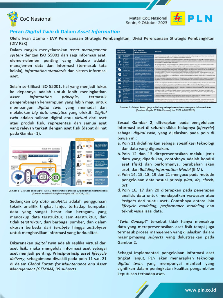 Materi CoC Nasional - PERAN DIGITAL TWIN DI DALAM ASSET INFORMATION | PDF
