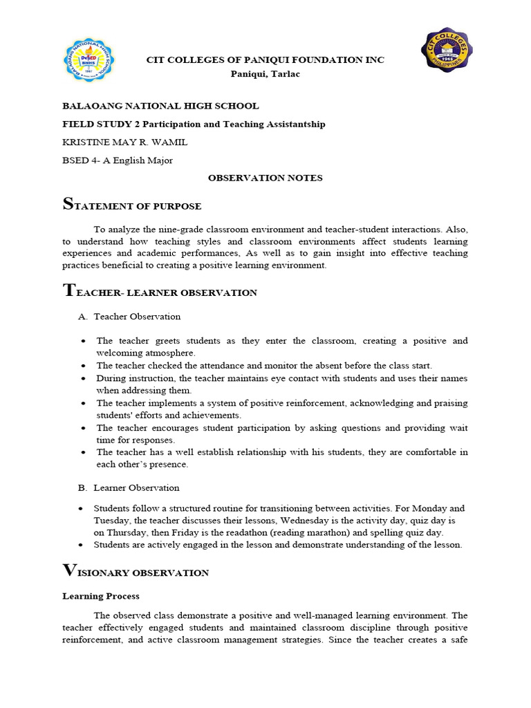 Observation Notes Bnhs | PDF