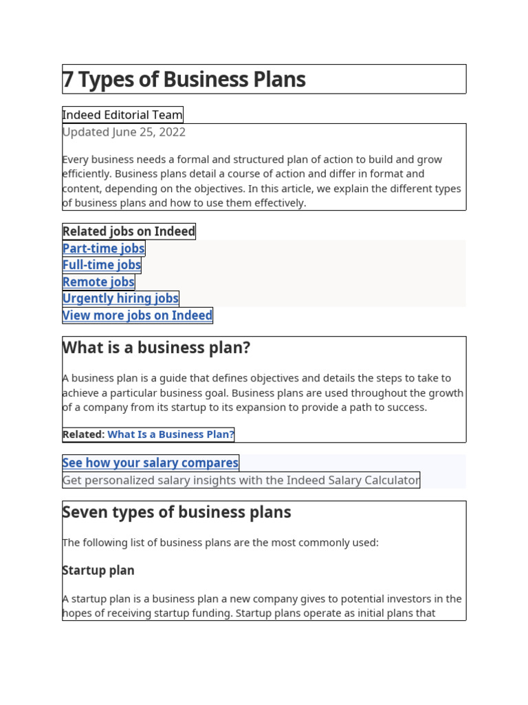 7 Types of Buisness Plan | PDF