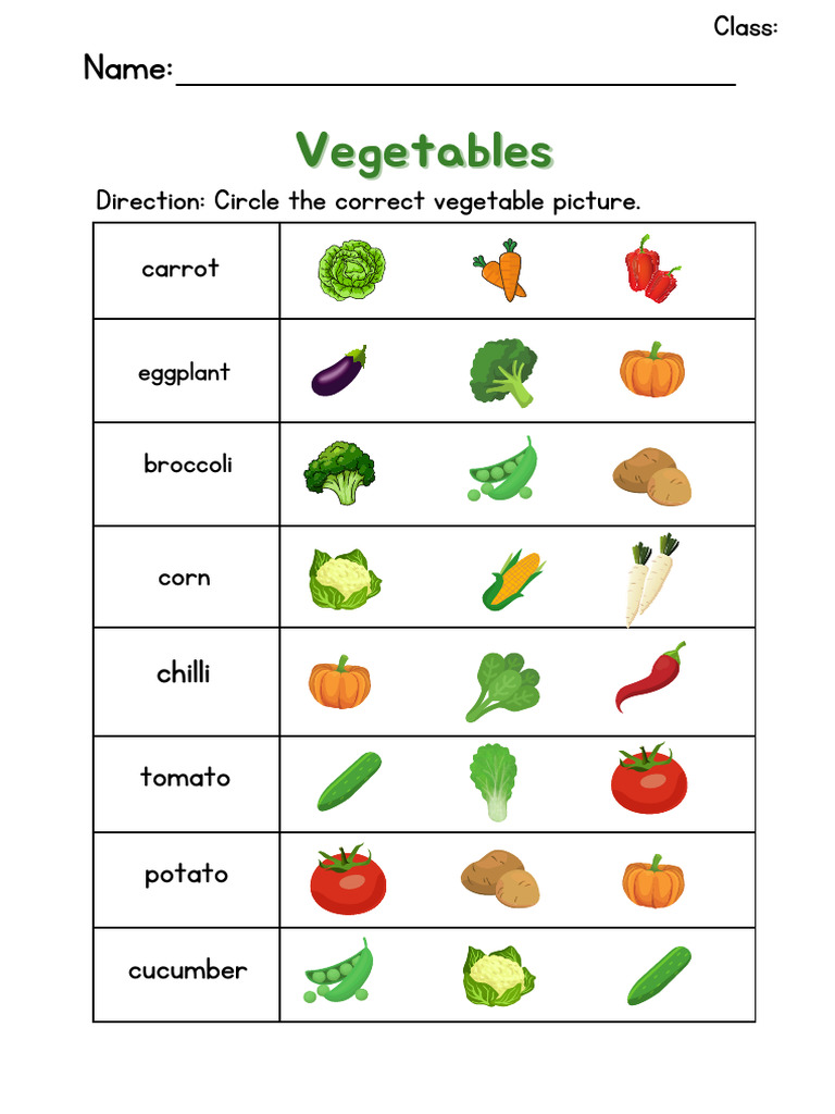 Vegetable Identification Worksheet | PDF