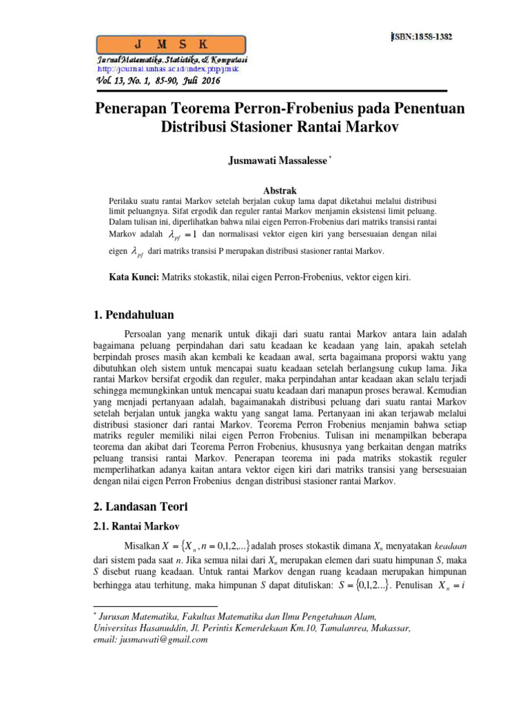 JMSK-Penerapan Teorema Perron-Frobenius Pada Penentuan | PDF