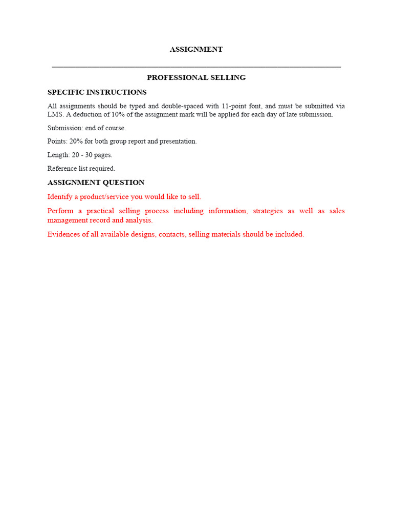 Selling Process Assignment Guidelines | PDF