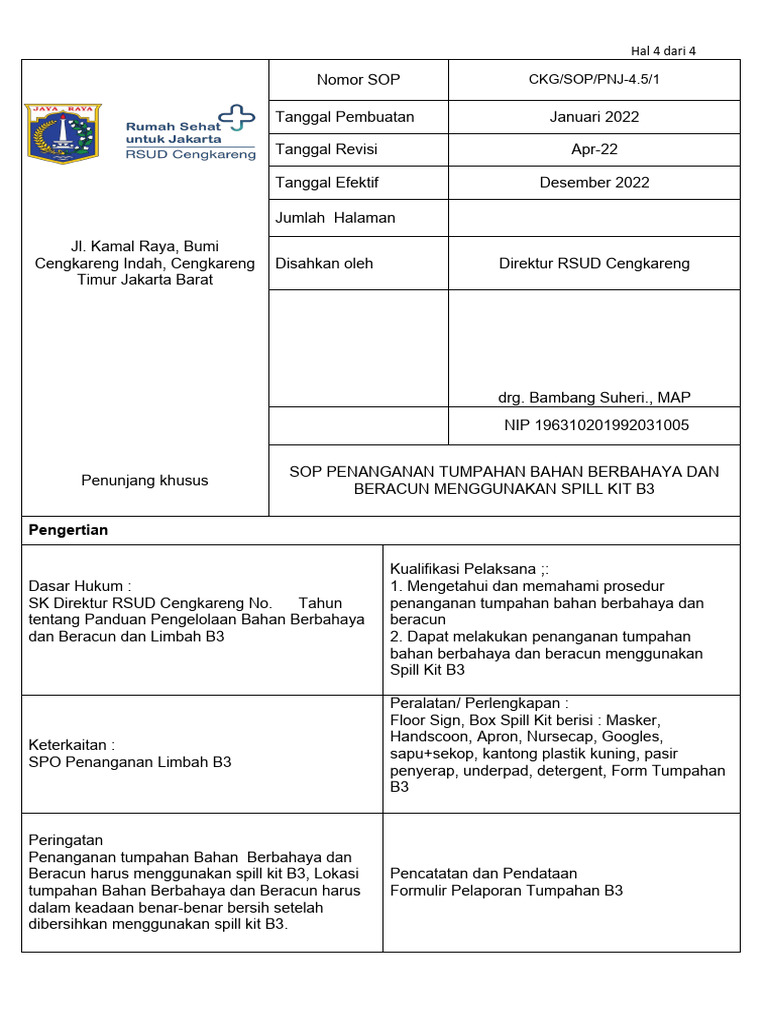 SOP PENANGANAN TUMPAHAN B3 | PDF
