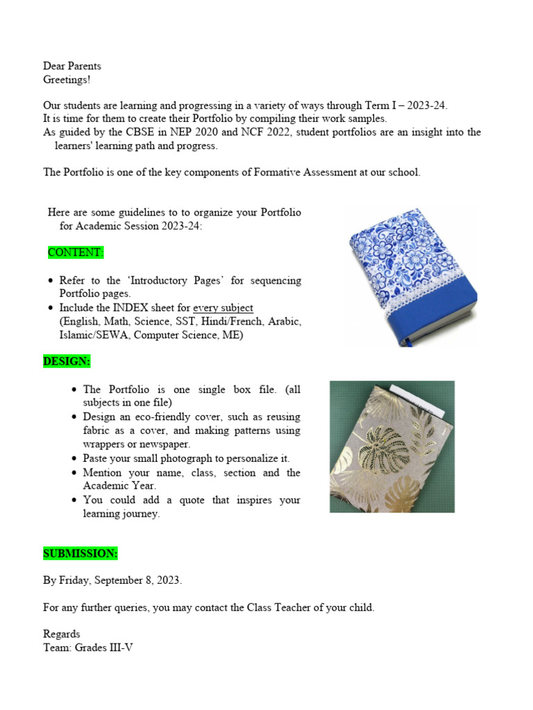 Portfolio Message 2023-24 | PDF