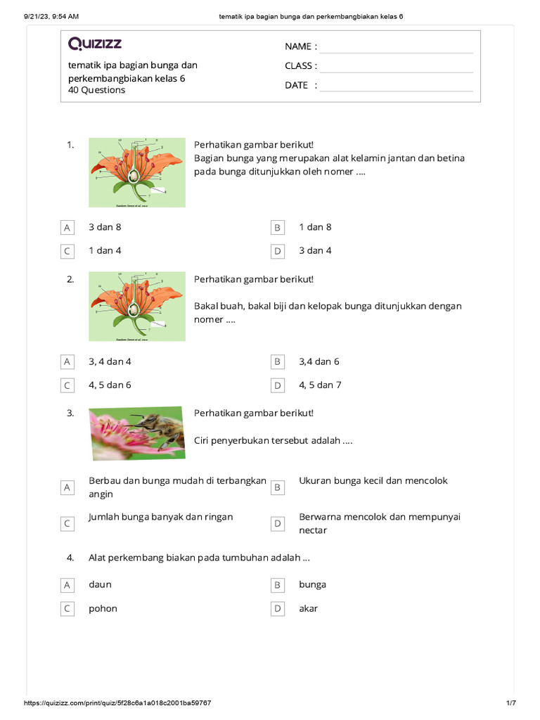 Soal Bagian Bunga dan Perkembangbiakan | PDF